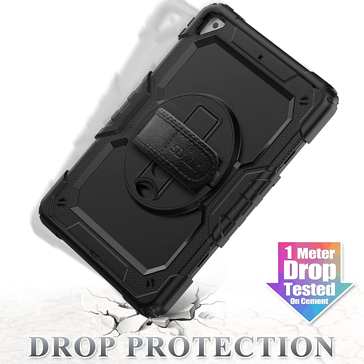 SEYMAC stock Case for iPad Air 3 2019 / Pro 10.5'' with Screen Protector Pen Holder [360° Rotate Hand Strap/Stand], Drop-Proof Case (Black)