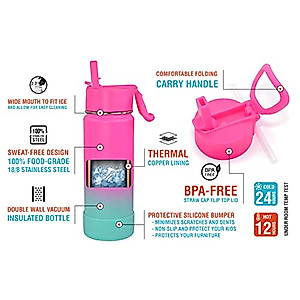 CHILLOUT LIFE 22 oz Kids Insulated Water Bottle for School with Straw Lid Leakproof and Cute Waterproof Stickers, Personalized Stainless Steel Thermos Flask Metal Water Bottle, Frozen Slushy