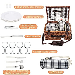 4-Person Picnic Basket Set with Complete Dinnerware - Ideal for Camping, Beach, Park, and Hiking Adventures
