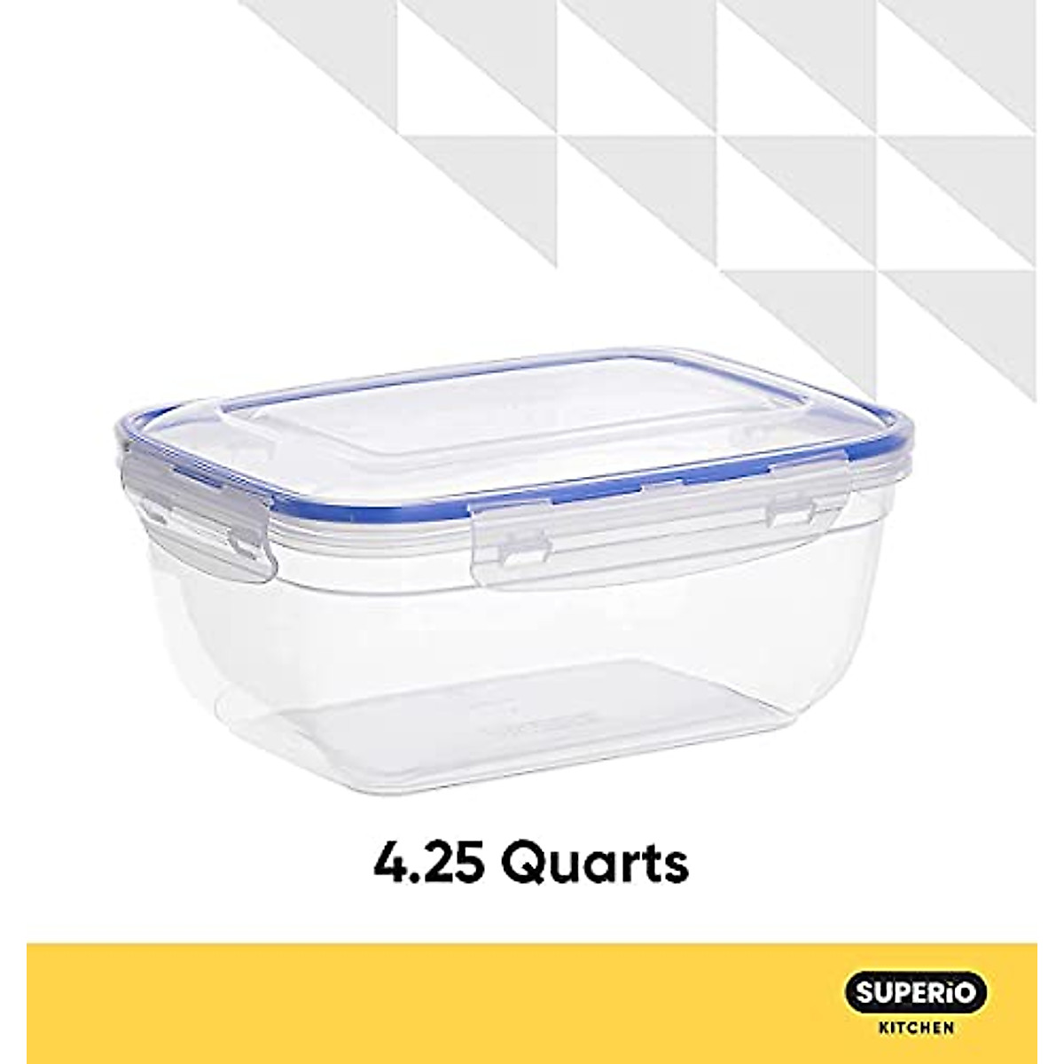 Superio Sealed Food Storage Container, 4.2 Qt, Airtight Leak Proof Meal Prep Containers, Rectangle Shape, Microwave and freezer safe, BPA-free Plastic (1, 4.2 Quart)