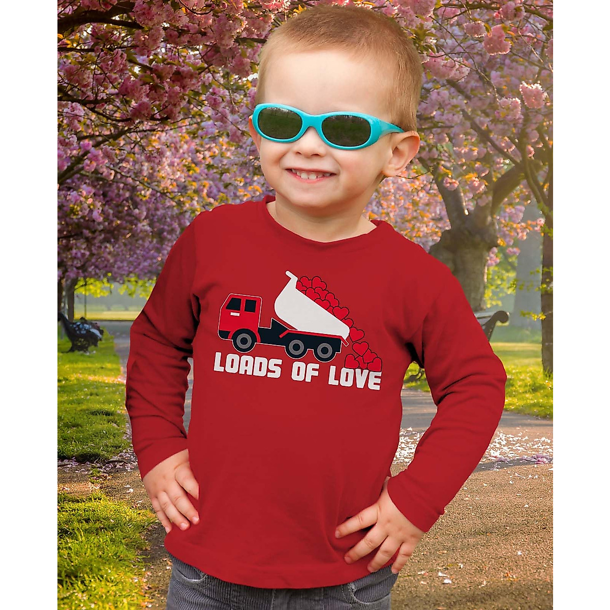 Valentines Day Dump Truck Loads of Love Toddler Kids Long Sleeve T-Shirt 2T Red
