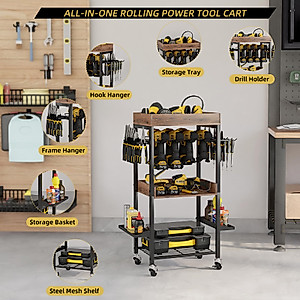 Power Tool Organizer Cart, Metal Rolling Tool Chest with Wheels, 4 Layer Garage Tool Storage Organization Shelving, Movable Drill Rack Tool Holder for Workbench, Workshop and Garage