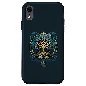 iPhone XR Odin Tree of Life Viking Valhalla Pagan Blue and Yellow Case