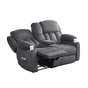 Jocisland Recliner Couch, Recliner Loveseat with Cup Holders, Console with Charging Socket, Comfy Reclining with Dual Wingback for Living Room(Grey)