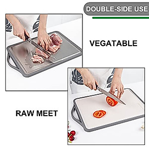 WINDANDSKY Cutting Board for Kitchen,Stainless Steel Cutting Board and Plastic Cutting Board,One-Sided Juice Grooves Design Chopping Board, Easy to Clean,Wine Red Edge