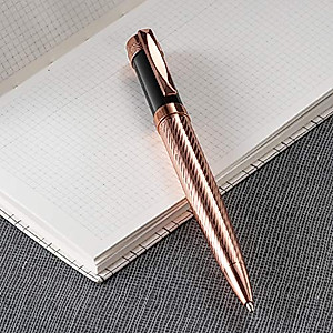 Nekigoen Ballpoint Pen Medium Point Gel Black Ink with 2 Extra Refills,Luxury Stainless Steel Fancy pens Twist to Open Retractable Pen Signature Executive Business Pen for Men Women B1 (Rose Gold)