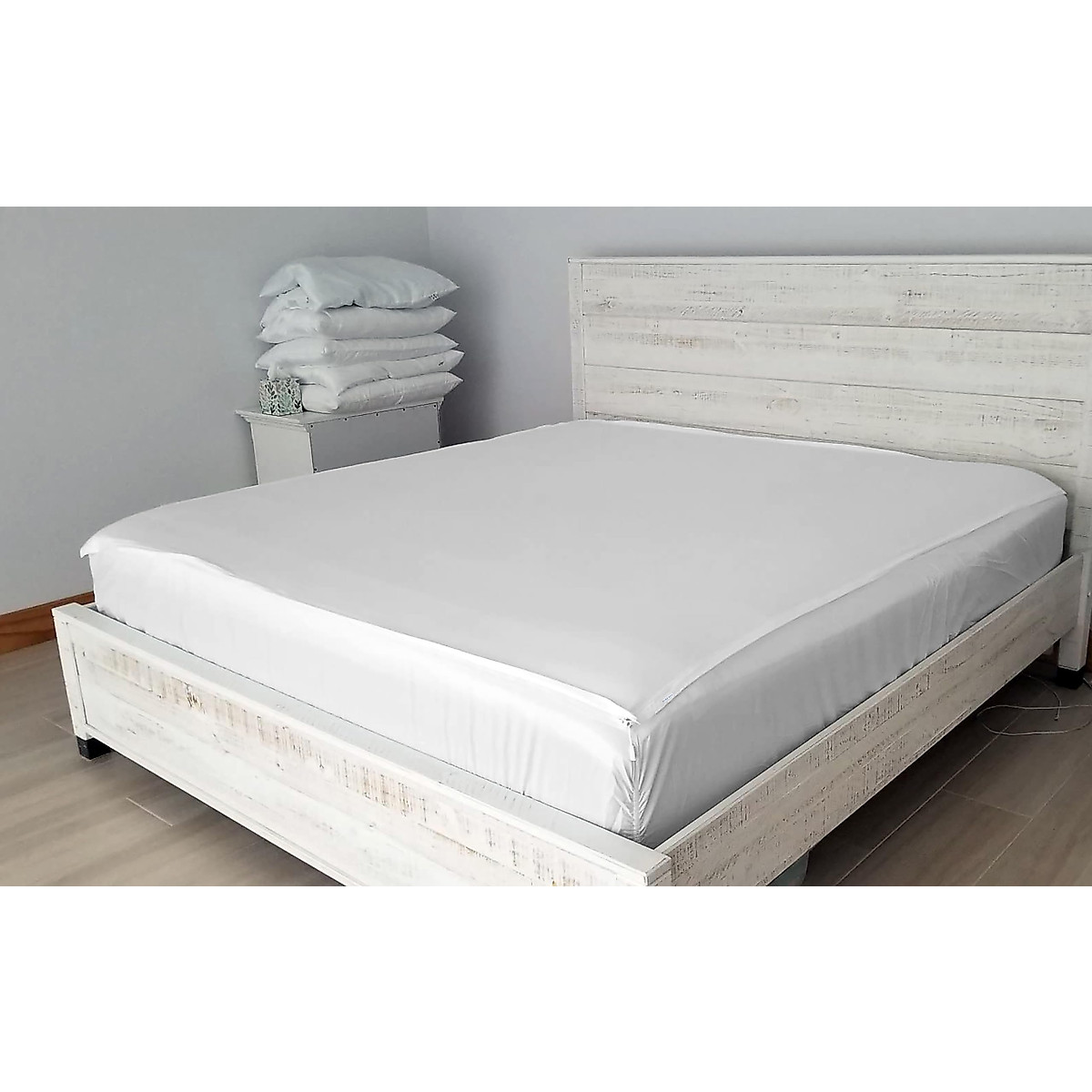 Zip On Fitted Sheet - Includes 2 Zip-On Sheets & 1 Fitted Sheet Base - Upto 16” Inch Deep Pockets Full Size Zipper Fitted Sheets - Soft Cotton 600 TC Fitted Sheet - White
