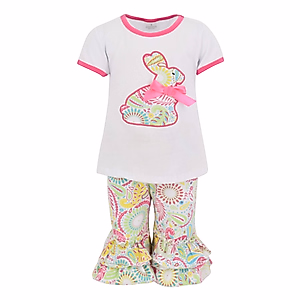 Unique Baby Girls Paisley Easter Bunny Easter Outfit (7/XXL, Pink)