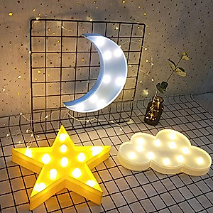 Wanxing Decorative LED Crescent Moon Cloud and Star Night Lights Lamps Marquee Signs Letters for Baby Nursery Decorations Gifts for Children (Moon Cloud and Star)