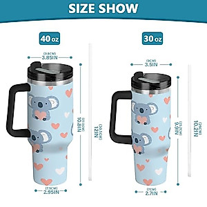 Flradish 40oz Tumbler with Handle, Cute Koala Stainless Steel Tumbler with Lid and Straws Double Wall Vacuum Insulated Leakproof Coffee Travel Mug