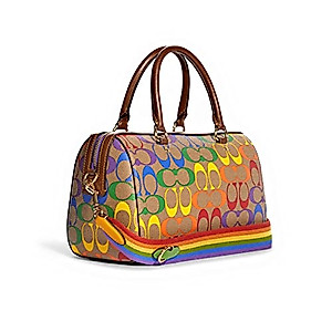 COACH Womens Rowan Satchel In Rainbow Signature Canvas IM/Khaki Multi