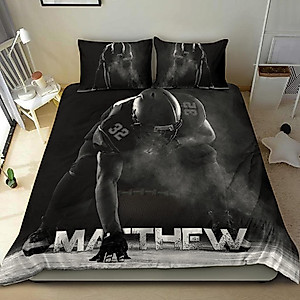 OhaPrints Custom America Football Dark Background Player Gift Personalized Name Number Duvet Cover & Pillowcase, Lightweight Duvet Protector Comforter Cover Twin Full Queen King Size Bedding Bed Set