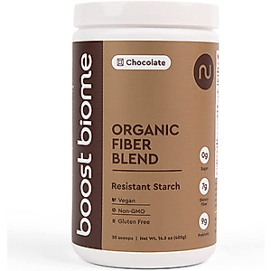 Boost Biome Fiber Supplement Organic Super Greens Powder – Supports Bloating Relief, Gut Health, Leaky Gut with Resistant Starch Powder - Green Banana Flour, Oat, Black Bean (30 Days, Chocolate)