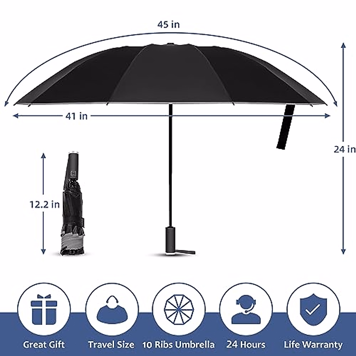 VOUUY 2-Pack Travel Umbrella, Unbreakable 10 RIBS Umbrella, Windproof Umbrellas for Rain & Sun, Automatic, Foldable Reverse Rain Umbrella for Women Men
