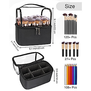 Makeup Brush Case Makeup Brush Organizer Bag Travel Stand-up Makeup Cup Professional Cosmetic Bags Artist Storage Bag with Adjustable Dividers Flip-Top Makeup Brush Holder (Black)