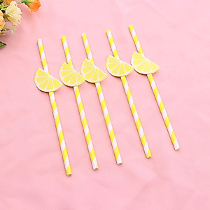 Cabilock Delicate 30pcs Hawaii Lemon Party Straws Fruit Paper Straws Party Supplies for Drinking