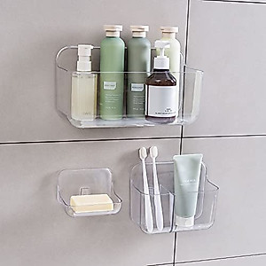 Ettori 3 Pack Shower Caddy,Soap Dish and Toothbrush Holder,Wall Mounted Rustproof Plastic Shower Storage for Inside Shower and Bathroom Shower Accessories-Clear