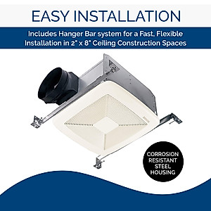 Broan-NuTone QTXE110 Ventilation Fan with Hanger Bars & 6-Inch Round Duct Connector, ENERGY STAR Certified, 110 CFM, 0.7 Sones, White