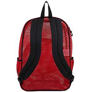Eastsport Mesh Hiking Backpack Lightweight Bungee See Through for Travel, College, Swim, Gym Bag with Adjustable Padded Shoulder Straps, Red