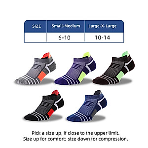 Kodal Copper Cushioned Athletic Ankle Socks, Low Cut Training Socks, Odor Free, Moisture Wicking, Arch Compression (5 Pairs)