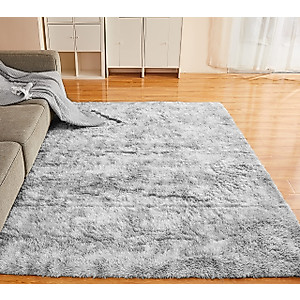 YOBATH Fluffy 8x10 Area Rugs for Living Room Bedroom, Large Modern Soft Shag Rugs for Kids Girls Boys, Non-Slip Plush Shaggy Rugs for Playroom Nursery Dorm Room, Tie-Dyed Light Grey