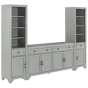 Crosley Furniture Tara 3-Piece Sideboard and Bookcase Set, Distressed Gray
