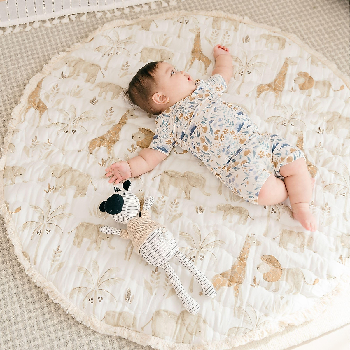 Crane Baby Activity Mat, Infant and Baby Quilted Playmat for Boys and Girls, Safari Animal, 40” x 40”