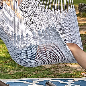 Lazy Daze Hammocks Hanging Chair Caribbean Swing Chair Hammock Chair w/Soft-Spun Cotton Rope, 40" Hardwood Spreader Bar Wide Seat, Max 300 Pounds, for Indoor Outdoor Garden Yard, White with Macrame