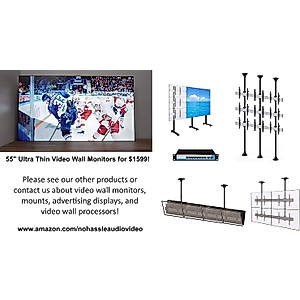 2x2 Video Wall Pop Out Mounting System Horizontal Rails Four Fixed Displays with with Micro Adjustment Arms Vesa Universal TV Television Monitors Modular