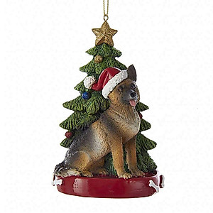 German Shepherd With Christmas Tree Ornament For Personalization, Resin