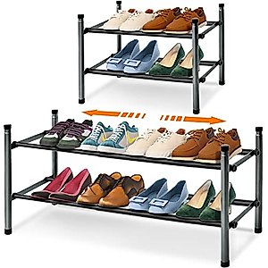 MULISOFT 2-Tier Expandable, Stackable and Adjustable Shoe Rack Organizer, Sturdy and Durable Metal Shoe Storage Organizer, Vertical Shoe Rack for Closet/Entryway/Bedroom/Dorm/Doorway