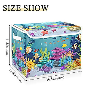 Closet Storage Bins with Lids Storage Basket for Clothes Marine Coral Reefs Photo Organization 12x12x16