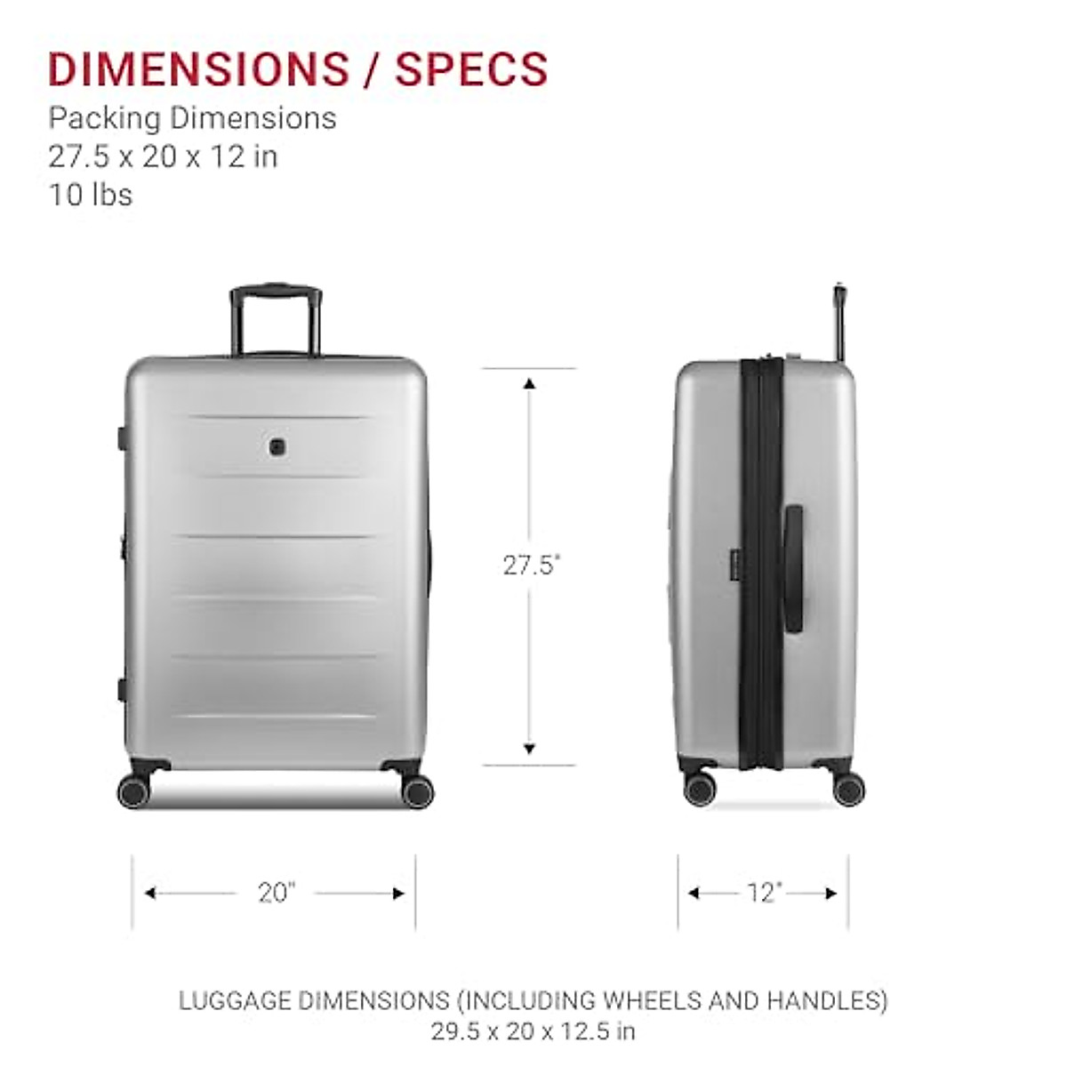 SwissGear 8020 Eclipse Hardside Expandable Luggage with Spinner Wheels, Ultimate Grey, Checked-Large 27-Inch