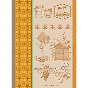 Garnier Thiebaut Miel Et Abeilles Ocre French Jacquard Kitchen Towel 22"x30", 100% Cotton