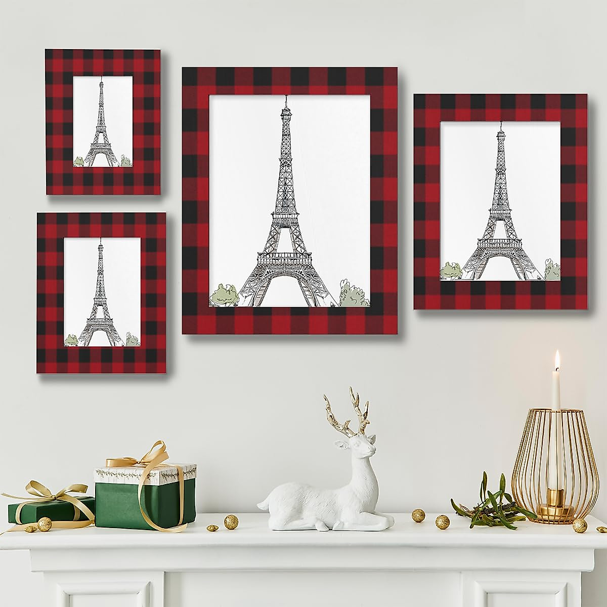 JXDXHCW 4x6 Picture Frame Red Buffalo Plaid Home Gallery Wall Tabletop Decor with Stand Hanging Hook for Photos Certificate Poster Collage Display-Checkered Pattern Frame