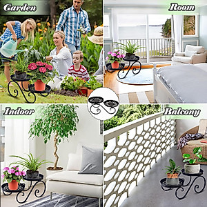 Santentre 2 Tier Black Plant Stand, Metal Flower Stand Indoor Outdoor, Anti-Rust Iron Plant Shelf, Round Flower Pot Stands for Multiple Plants, Display Rack Potted Plant Holders for Garden Home Decor