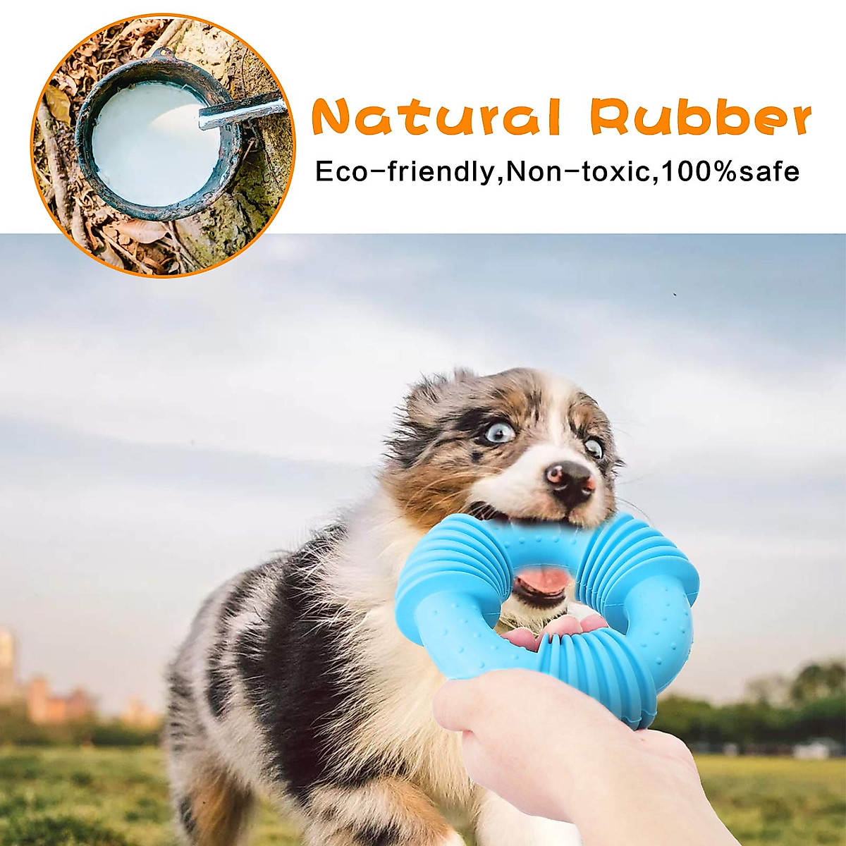 SIKROFEGEN Dog Chew Toy for Aggressive Chewers Medium and Large Breed, Freezable Dog Chew Toys for Teething Dogs, Ultra-Tough Natural Rubber Nearly Indestructible Donut Dog Toy, Dog Chew Ring Toys
