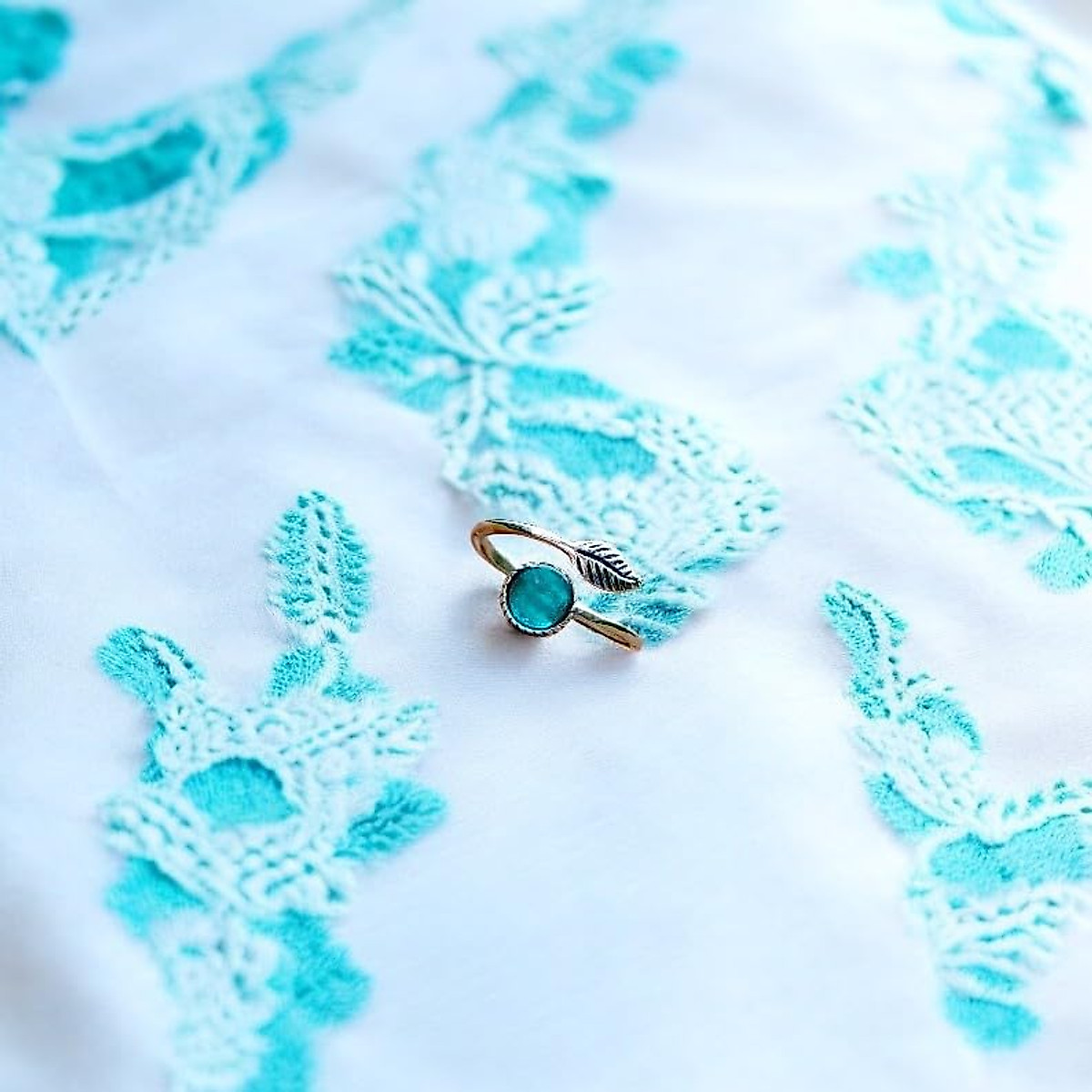 Bottled Up Designs Handmade Vintage Leaf Ring, Recycled Vintage Aqua Mason Jar, Sterling Silver, Eco Friendly, Made in USA, Birthday Gifts, Mothers Day, Women, Anniversary (Aqua)