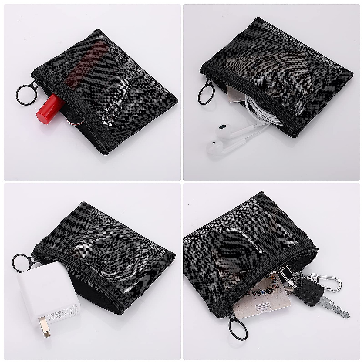 WLLHYF 10 Pieces Mesh Cosmetic Bags, Black Mesh Makeup Bags Mini Zipper Toiletry Bag Cosmetic Stationery Case Storage Nylon File Folders Waterproof Zipper Pouches for Office Travel School Supplies