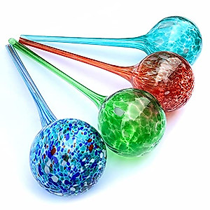 Pirhom Large Plant Watering Globes-Set of 4 | Durable Glass Automatic Waterer for Indoor Outdoor Plants | Up to 2 Weeks Hands Free | Ideal for Vacation Watering & Garden Decoration | 12"x3.5"