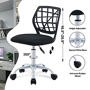 HOMEFUN Kids Desk Chair Cute Computer Office Bedroom Mesh Chair Ergonomic Swivel Armless Study Chair with Adjustable Height for Boys Girls Teens, Black