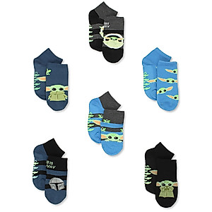 Disney Star Wars The Mandalorian Baby Yoda Toddler Kids 6 Pack Gripper Socks (Small, Grey)