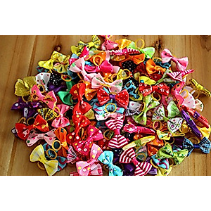 Masue Pets 50pcs in Pairs Dog Hair Bows with Rubber Bands Rhinestone Pearls Bows Bowknot Bows Dog Topknot Bows Cute Dog Hair