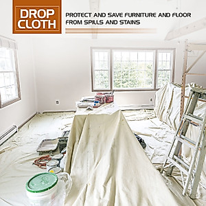 Utopia Drop Cloth for Painting (9x12 ft, 1 Pack) Washable and Reusable Canvas Fabric for Furniture & Floor Protection Highly Absorbent Paint Cover - Duck Dropcloth for Outdoor and Indoor Use