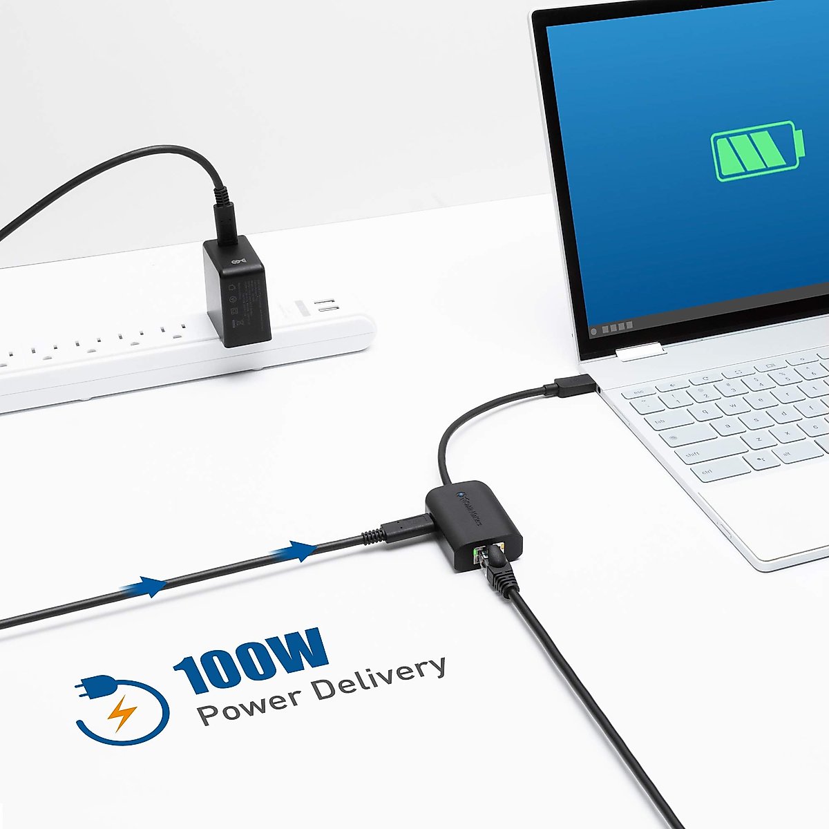 Cable Matters USB C to Gigabit Ethernet Adapter with 100W Charging Compatible with MacBook Pro, Dell XPS, Surface Pro - Up to 480Mbps for Chromecast with Google TV (Google TV Chromecast 2020 Version)