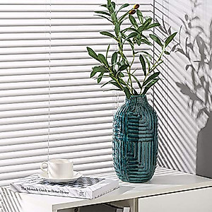hjn Ceramic Vase- Teal Vase for Home Decor，Flower Vase for Centerpieces, Modern Decor Vases for Living Room/Bookshelf/Mantel/Home Decor Accents - Teal texture-Large-10.6" H
