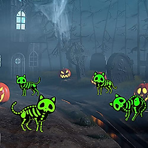 Fanxbox 4 Pack Halloween Black Cat Yard Signs, Black Cat Halloween Decor Glow in The Dark Skeleton Black Cat Silhouette Lawn Signs with Stakes for Halloween Lawn Garden Front Yard Decorations Outside