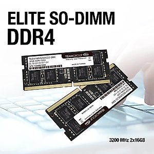 TEAMGROUP Elite DDR4 32GB Kit (2 x 16GB) 3200MHz PC4-25600 CL22 (2933MHz or 2666MHz)Unbuffered Non-ECC 1.2V SODIMM 260-Pin Laptop Notebook PC Computer Memory Module Ram Upgrade - TED432G3200C22DC-S01