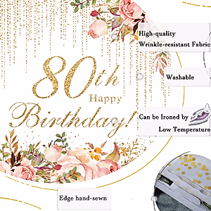 Rsuuinu Happy 80th Birthday Backdrop for Women Flowers Photography Background 80th Birthday Floral Birthday Party Decorations Supplies Favors Cake Table Banner Photo Booth Studio Props 7x5ft