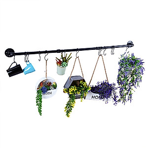 WuGeShop 50.4 Inch Pot Bar Rack with 15 Hooks, Pipe Pot Rack Wall Mounted Hanging Pan Organizer, Multipurpose Industrial Rail Kitchen Lids Utensils Hangers